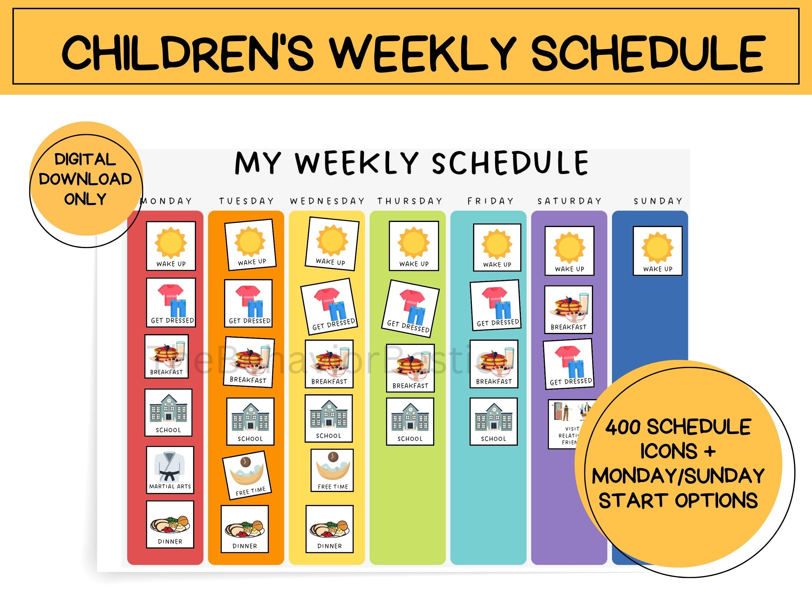 Children's Weekly Schedule | Children's Weekly Planner | Visual ...