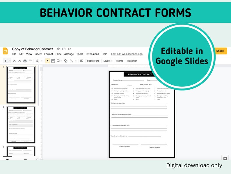 Customizable Student Behavior Contract: Positive Discipline (PDF ...