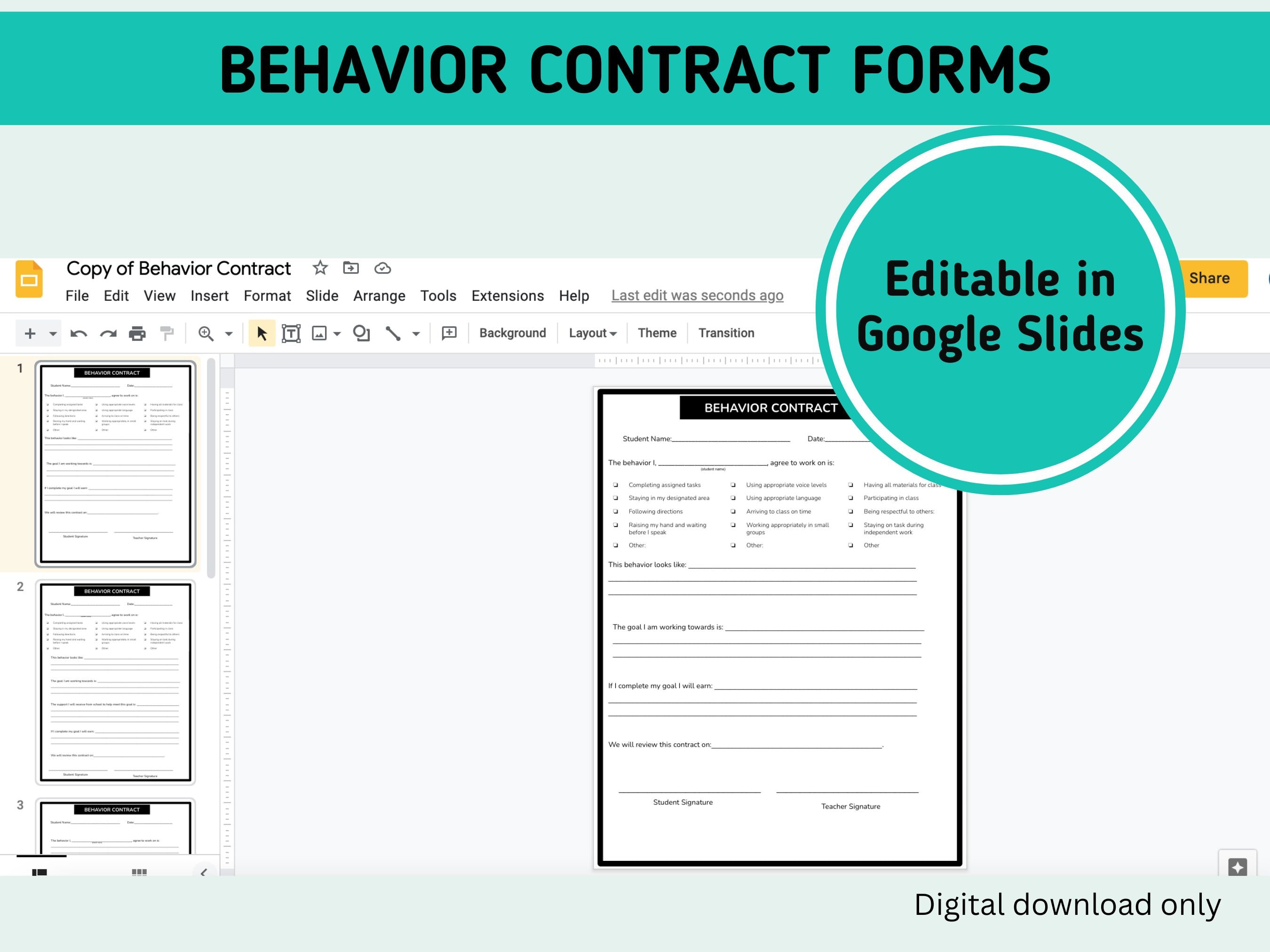 Customizable Student Behavior Contract: Positive Discipline (PDF ...
