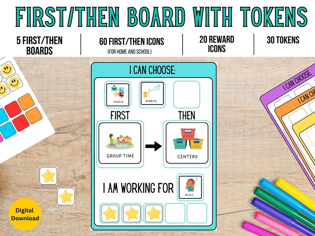 First-then Board W/ Tokens Now Next Board Autism Visual - Etsy UK