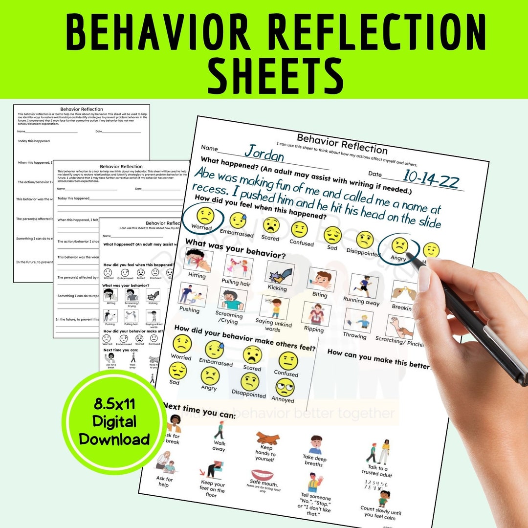 Behavior Reflection Sheets Digital Think Sheet Elementary Behavior ...