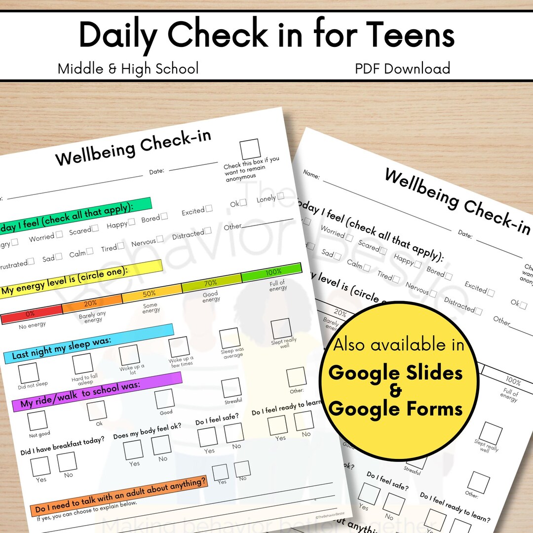 Daily Check-in, Mental Health Check-in for Teens - Etsy