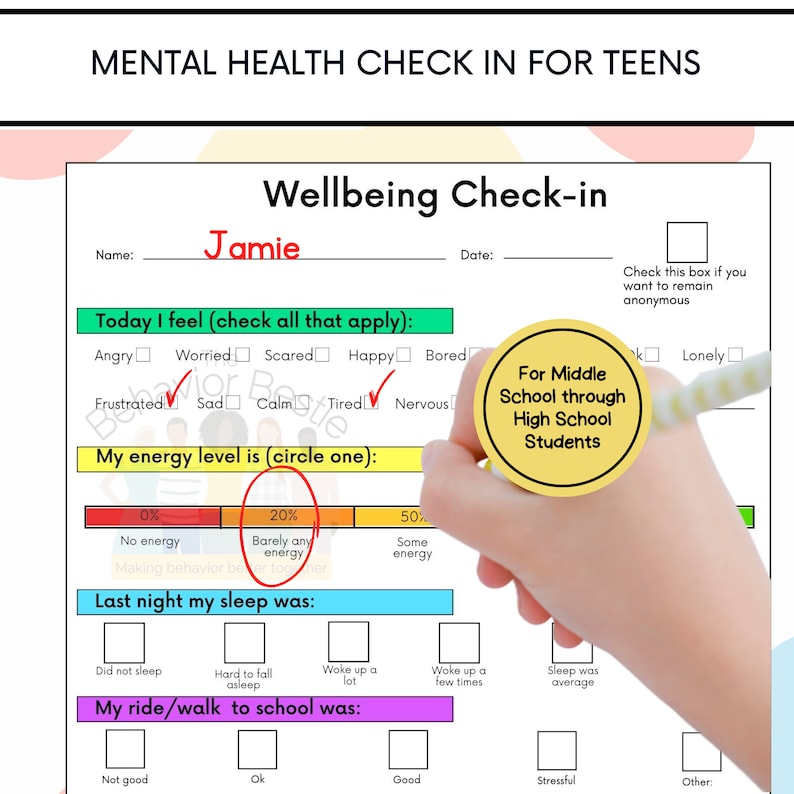Daily Check-in, Mental Health Check-in for Teens - Etsy