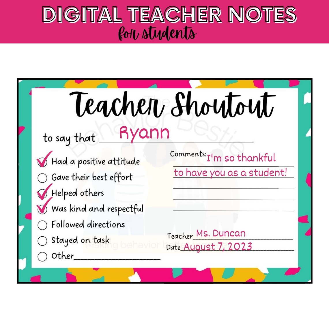 Digital Teacher Note for Students Teacher Mail Positive Note - Etsy