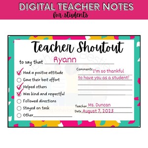 Digital Teacher Note for Students, Teacher Mail, Positive Note Home ...