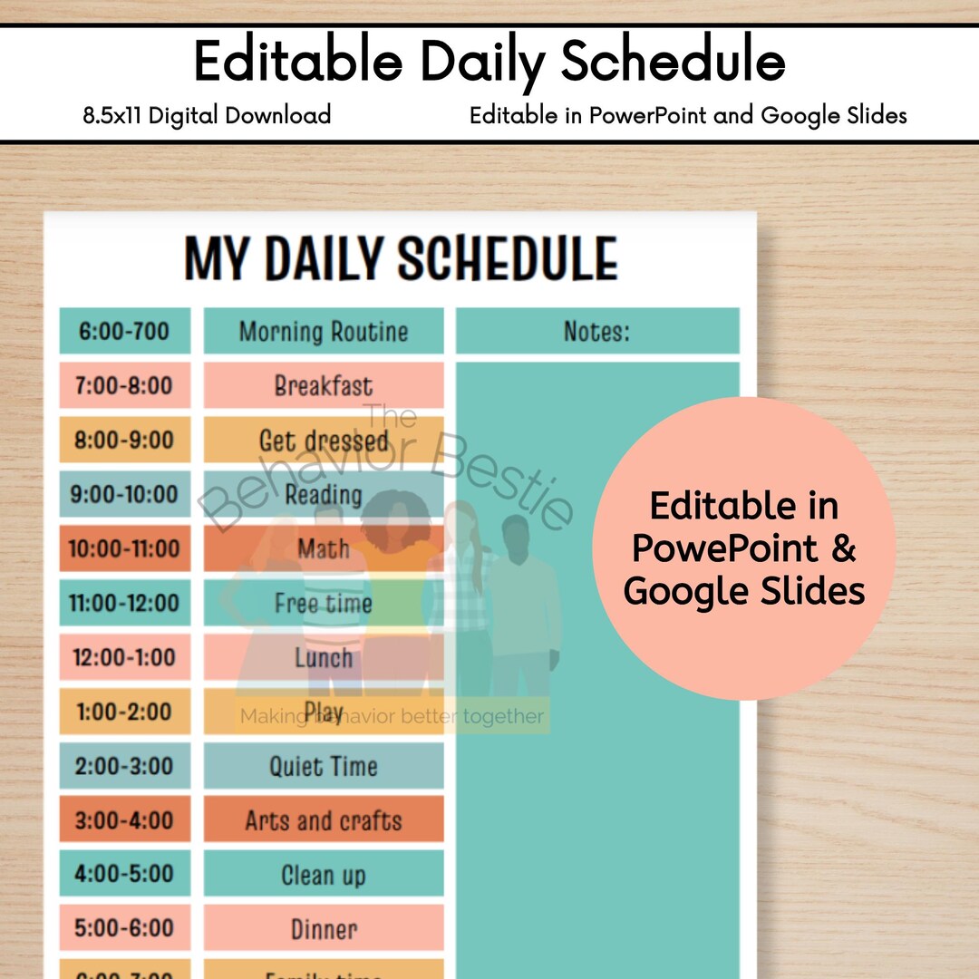 Editable Kid's Daily Schedule Template: Customizable Routine Planner ...
