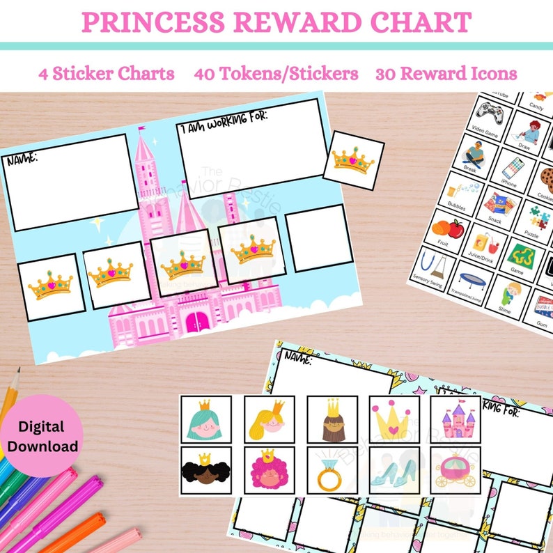 Princess Reward Chart: Positive Behavior Token Board (digital Download ...