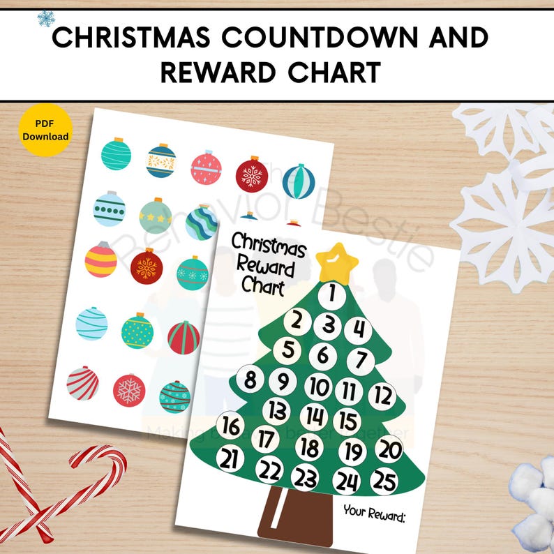 Christmas Reward Chart, Christmas Countdown Printable, Holiday Behavior ...
