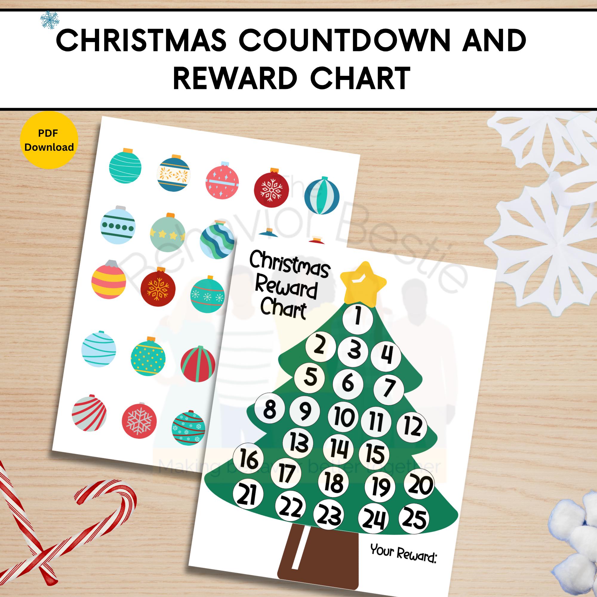 Christmas Reward Chart, Christmas Countdown Printable, Holiday Behavior ...
