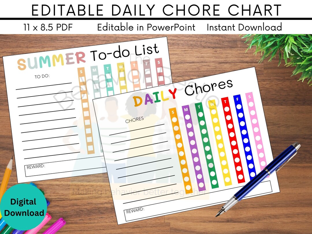 Editable Kid Chore Chart: Summer Schedule, Responsibility Chart ...