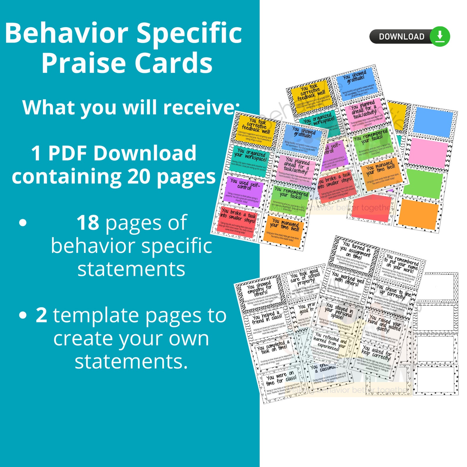 Positive Praise Cards for Students: Classroom Management (digital ...