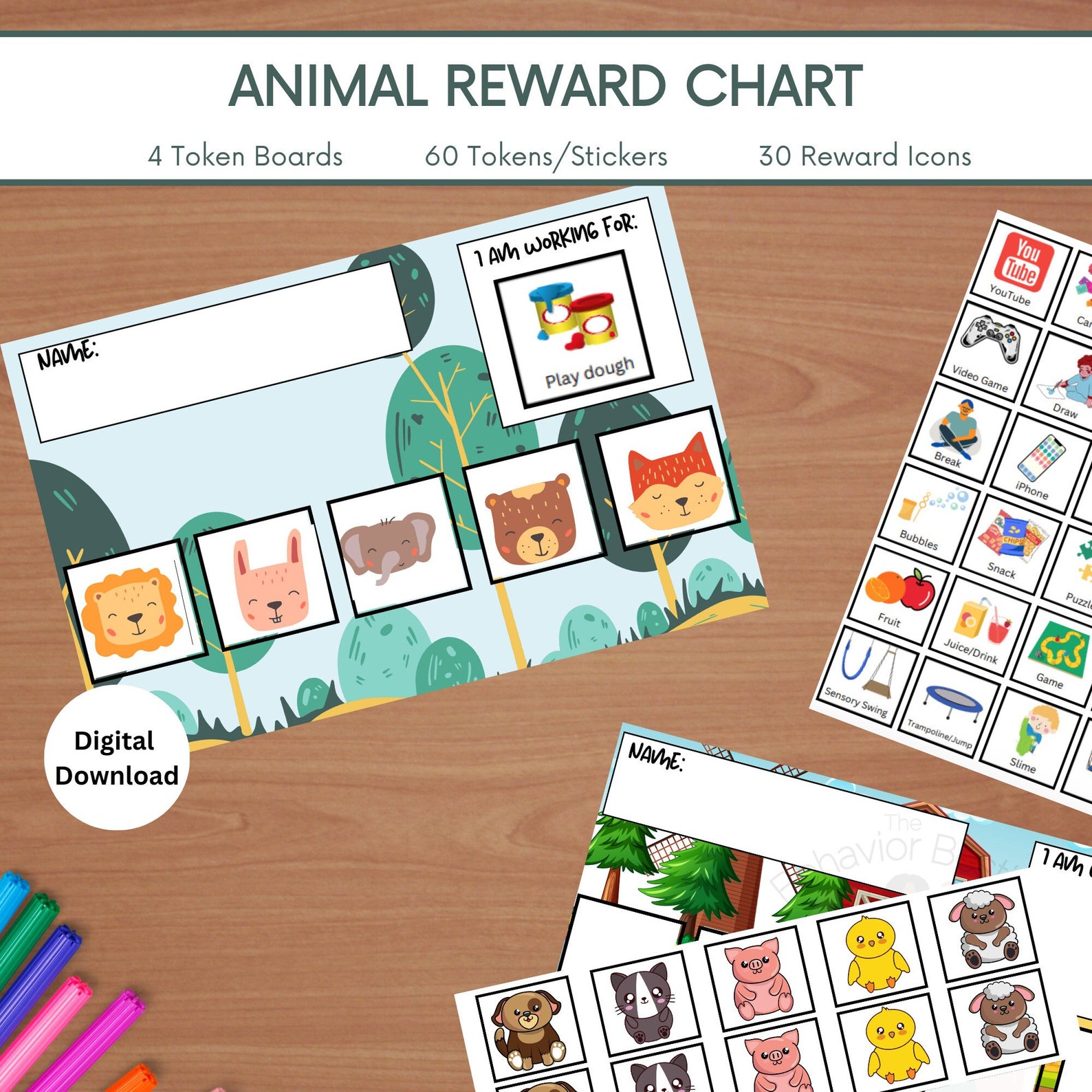 Reward Chart Animal Theme, Kids Behavior Chart, Token Boards for Kids ...