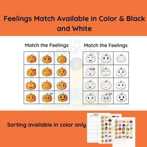 Pumpkin Feelings Match & Sort: Kids Emotions Activity (digital Download ...