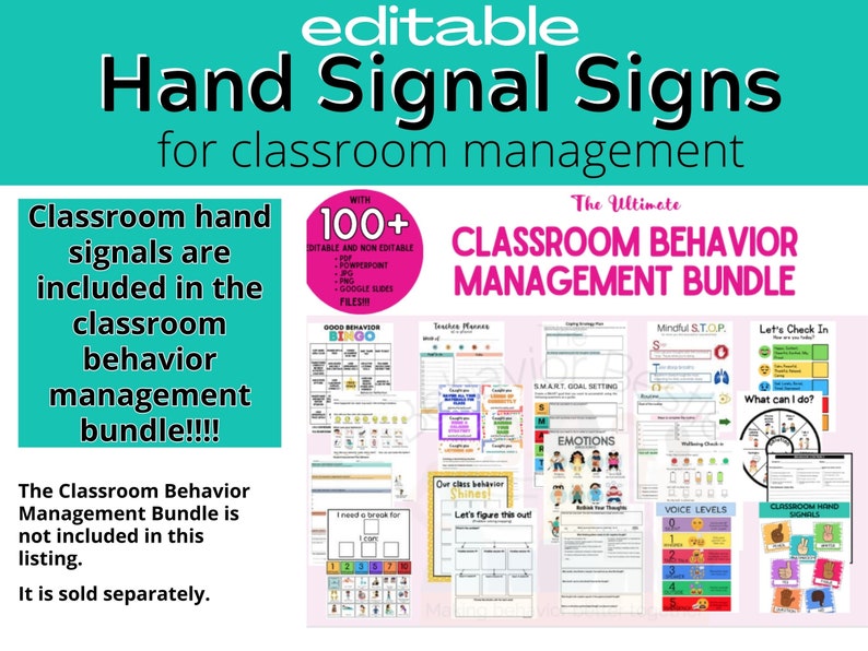 Editable Classroom Hand Signal Signs: Management Tools (powerpoint) - Etsy
