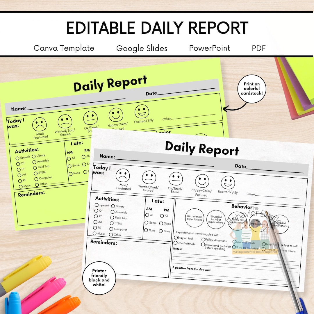 Editable Teacher Daily Report: Parent Communication (PDF Download) - Etsy