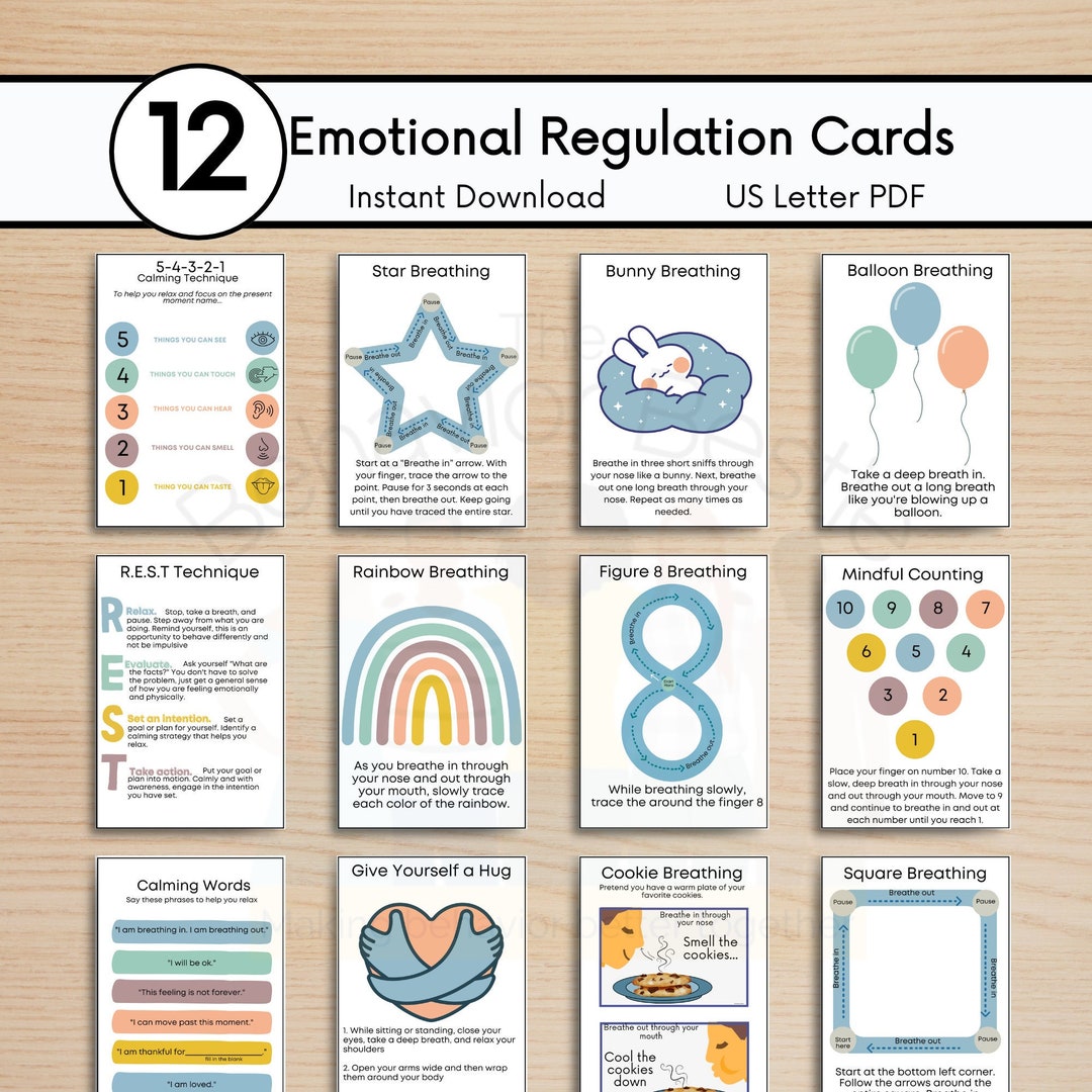 Self Regulation Cards for Kids, Anxiety Coping Cards, Flashcards for ...