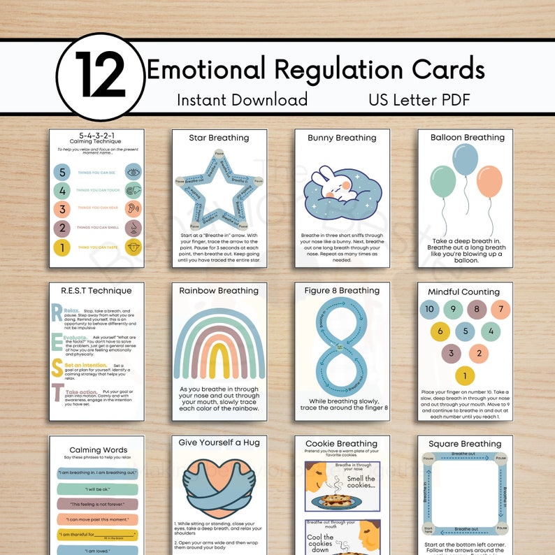 Self Regulation Cards for Kids, Anxiety Coping Cards, Flashcards for ...