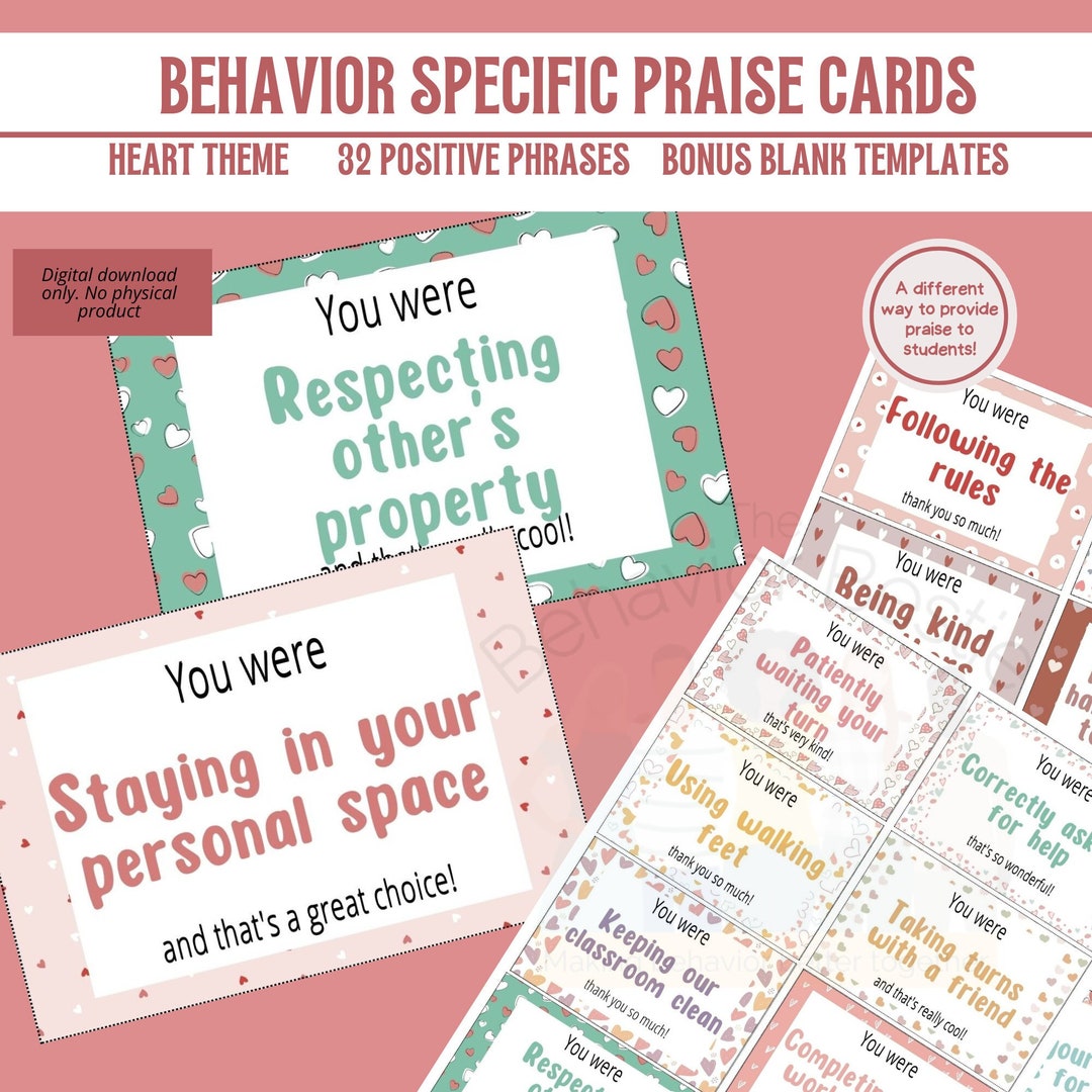 Student Praise Cards | Behavior Specific Praise | Printable Positive ...