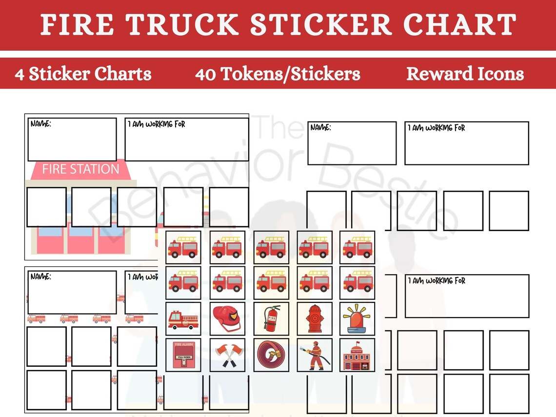 Fire Truck Sticker Chart Fire Truck Token Board Behavior Management ...