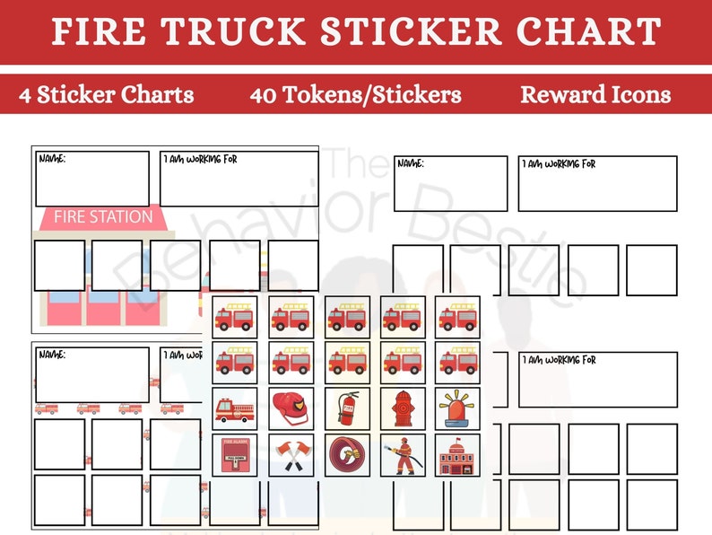 Fire Truck Sticker Chart Fire Truck Token Board Behavior Management ...