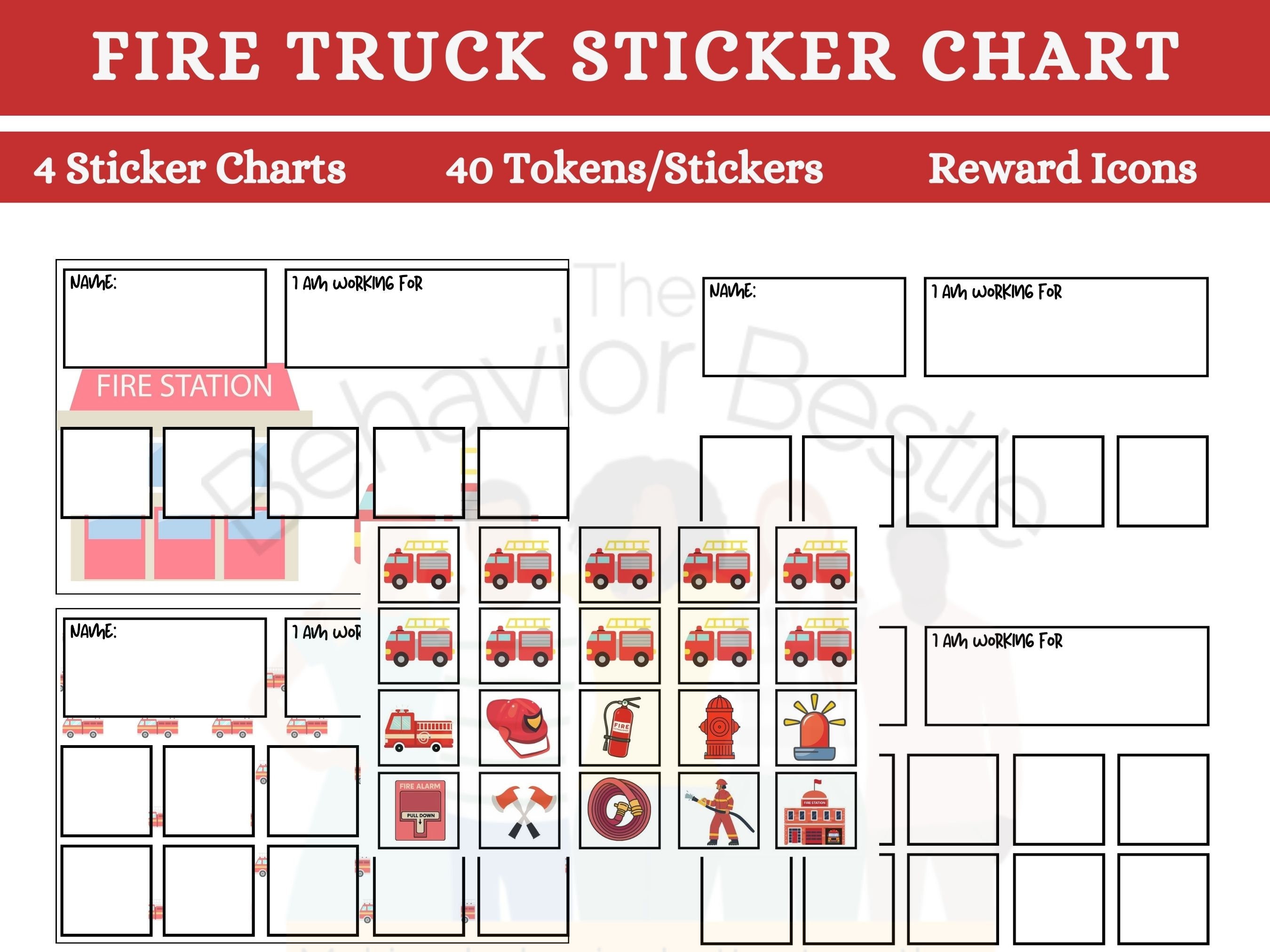 Fire Truck Sticker Chart | Fire Truck Token Board Behavior Management ...