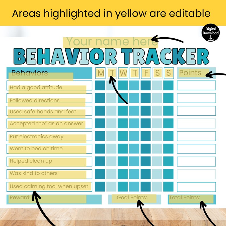 Editable Kids Behavior Chart: Reward Tracker (digital Download) - Etsy