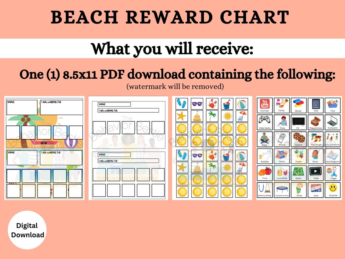 Printable Beach Themed Reward Token Chart Summer Sticker Chart Summer ...