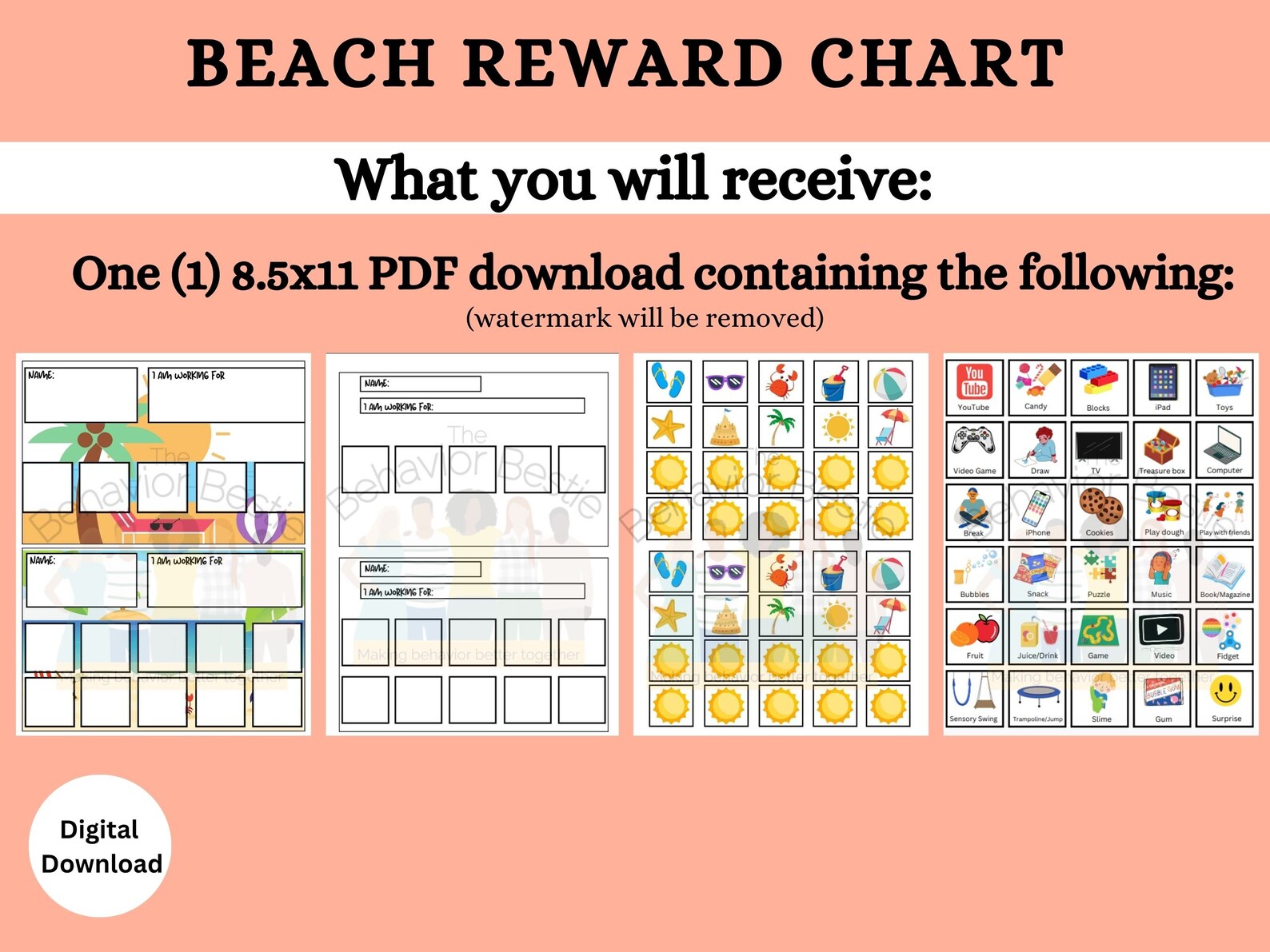 Printable Beach Themed Reward Token Chart Summer Sticker Chart Summer ...
