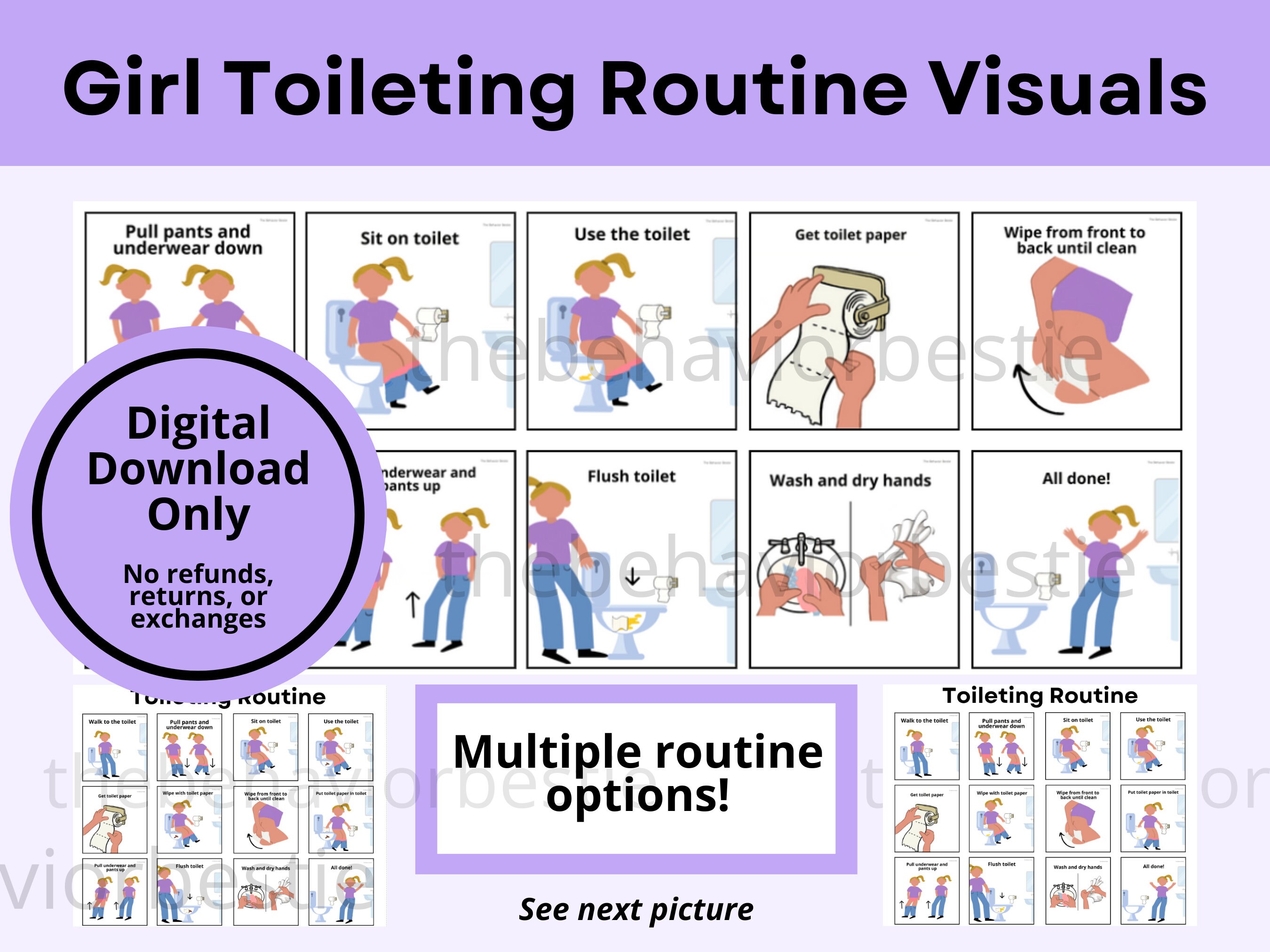 Printable Girl Potty Routine Visual Toileting Routine Bathroom Visual ...