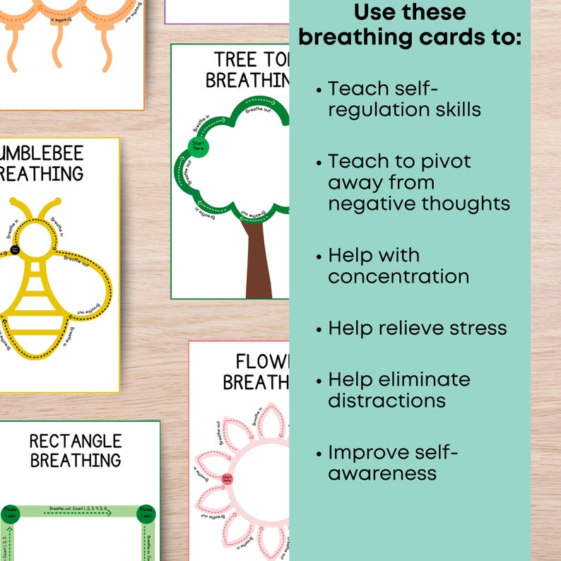 Breathing Cards for Kids, Shapes Breathing Cards for Calm Down Corner ...