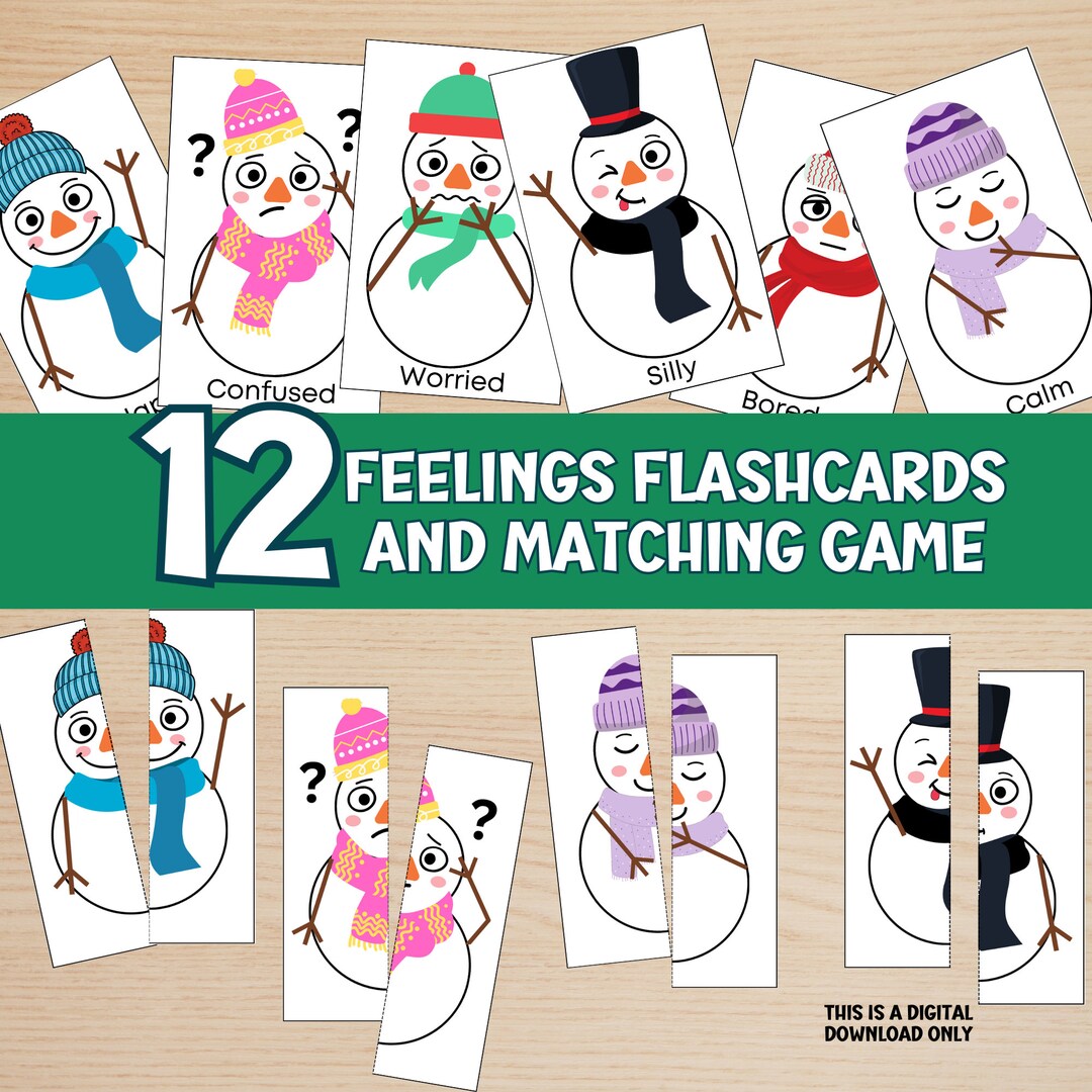 Snowman Feelings Flashcards: Winter Matching Game (PDF) - Etsy