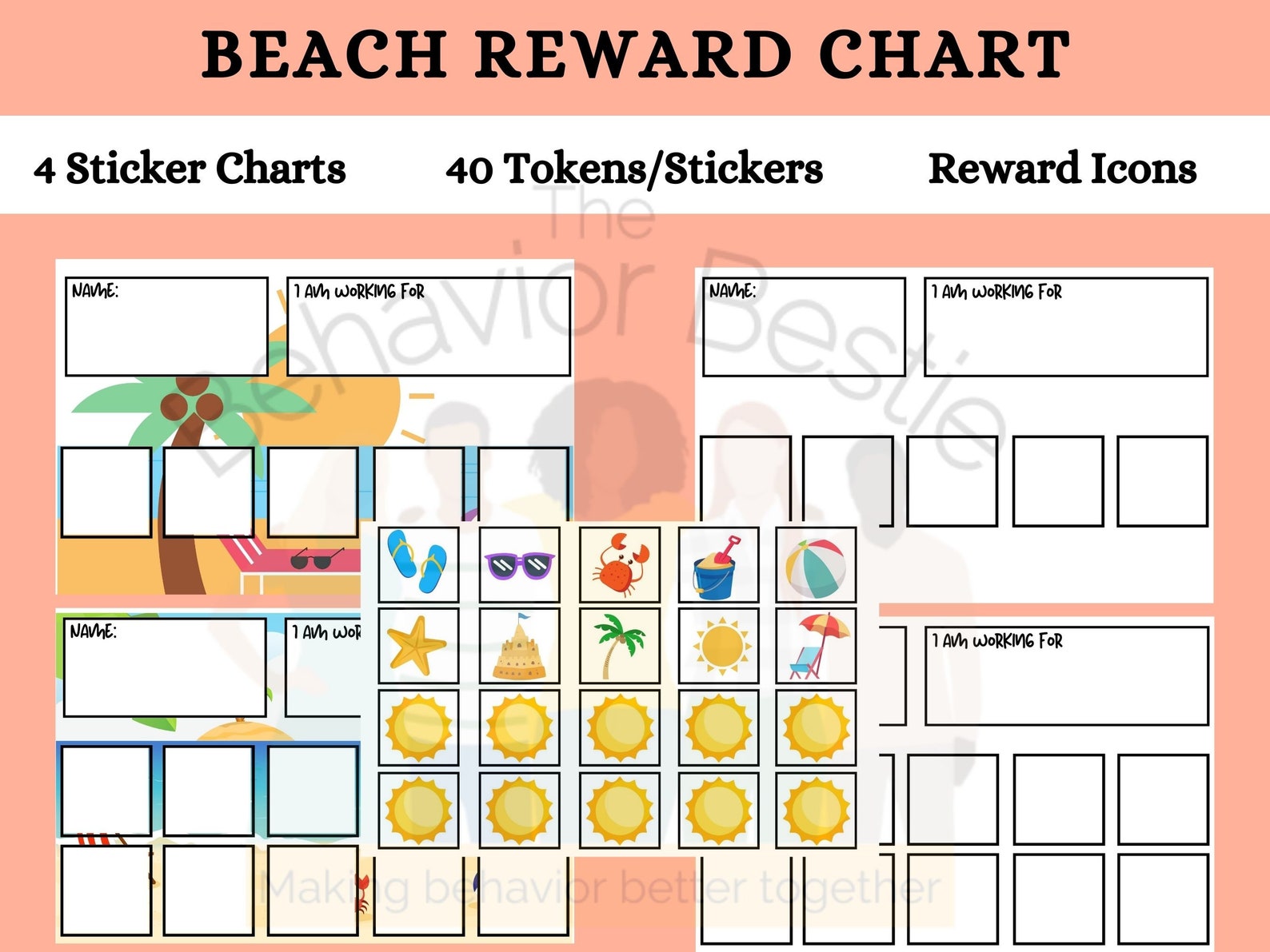 Printable Beach Themed Reward Token Chart Summer Sticker Chart Summer ...