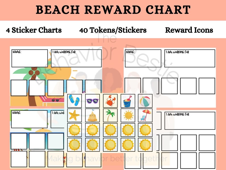 Printable Beach Themed Reward Token Chart Summer Sticker Chart Summer ...