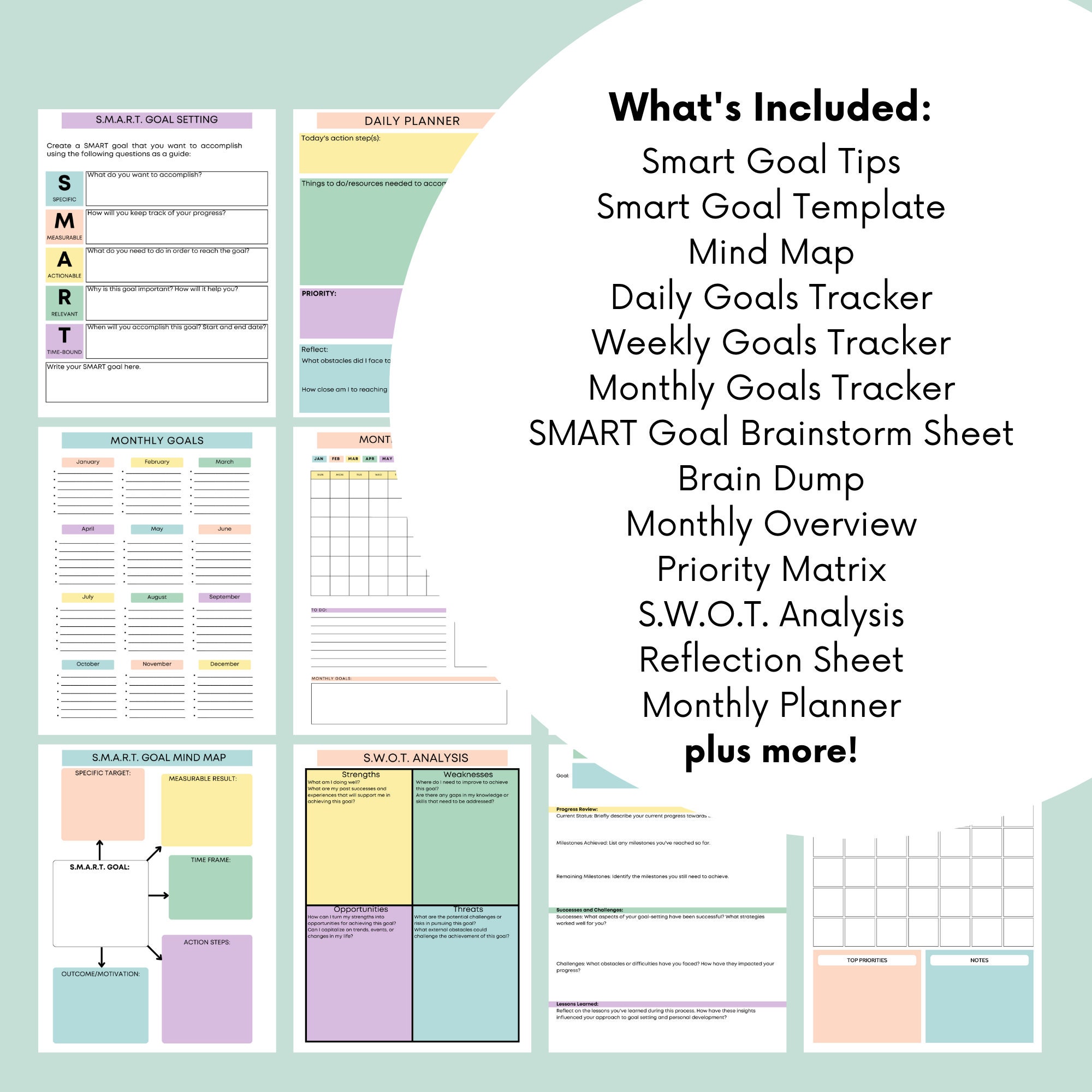 SMART Goal Setting Bundle, Goal Setting Planner, Printable Smart Goal ...