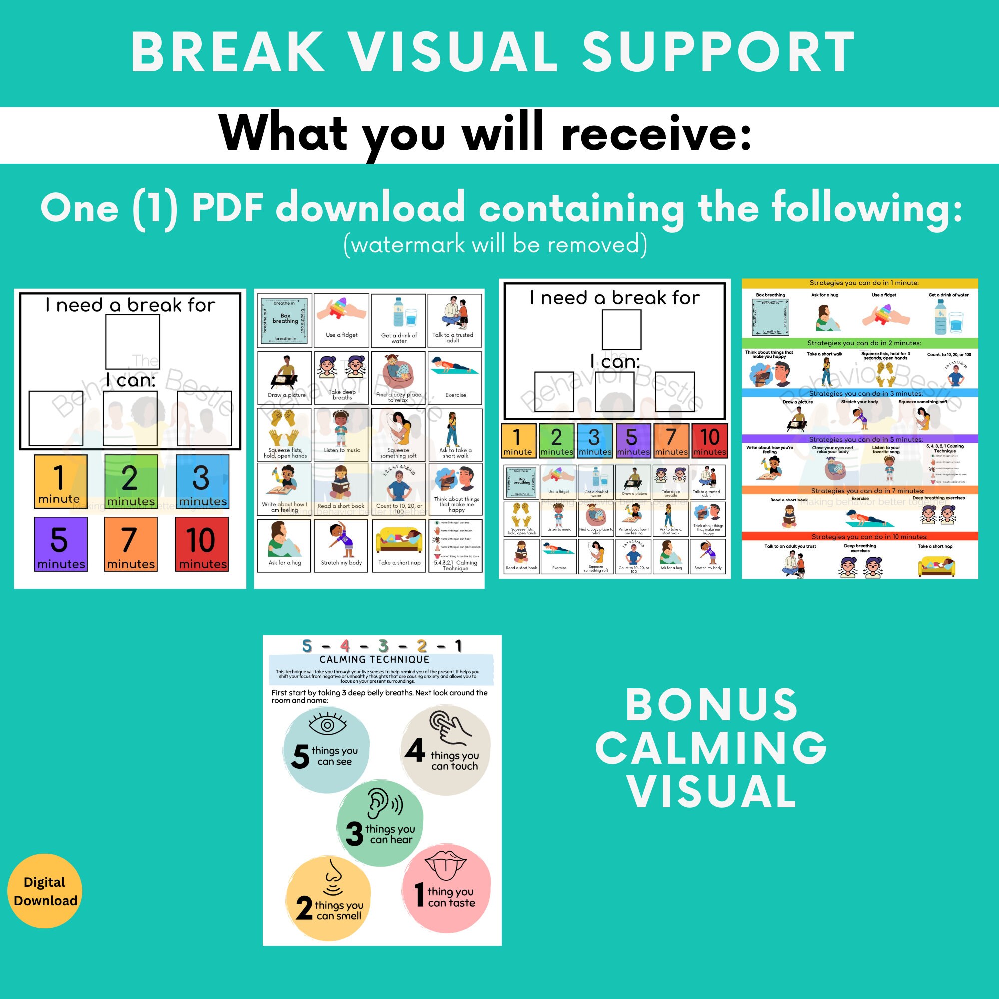 I Need a Break Visual: Self-regulation Cards for Kids (PDF Download) - Etsy