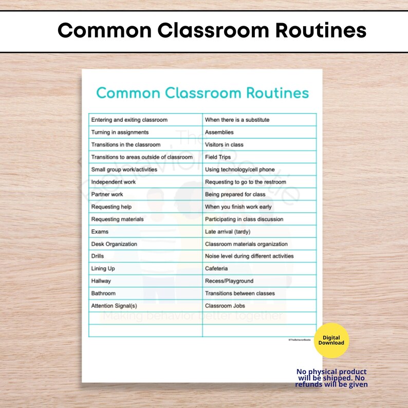 Classroom Routine Planning Form: Editable Templates (digital Download ...