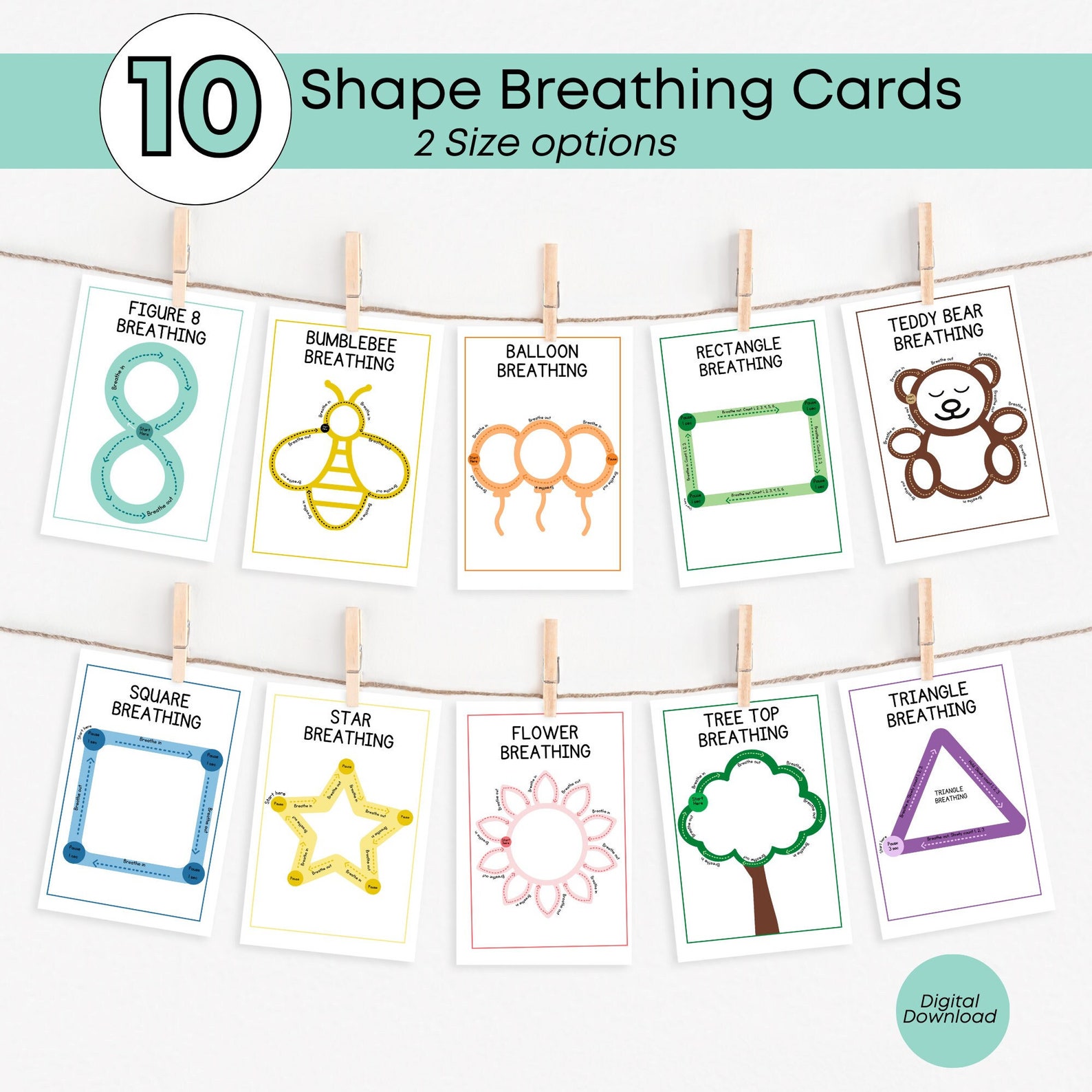 Breathing Cards for Kids, Shapes Breathing Cards for Calm Down Corner ...