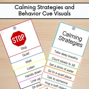Printable Behavior Cue Cards: Calming Strategies, Classroom Management ...
