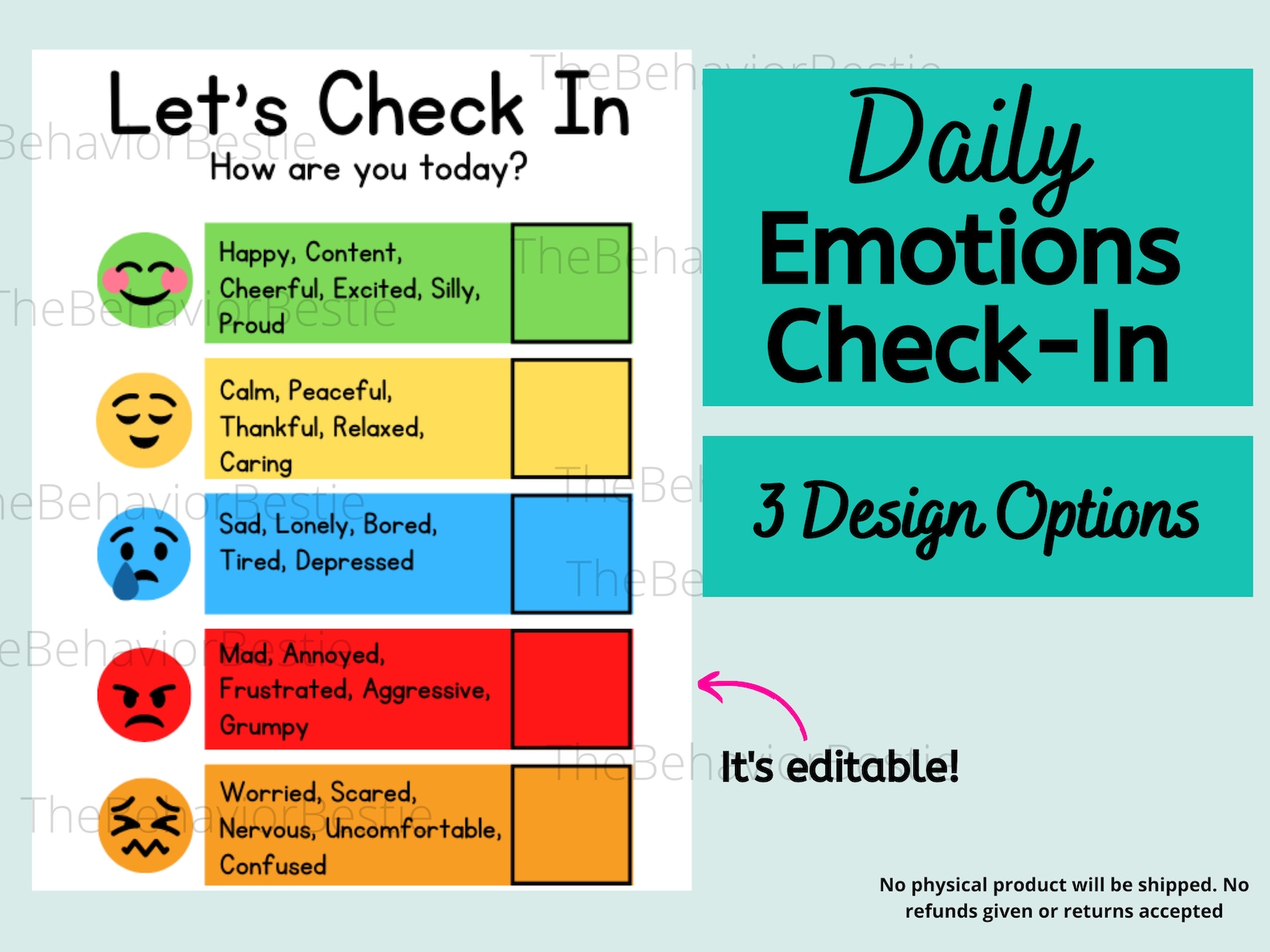 Editable Emotions Check-in Feelings Check in Daily - Etsy