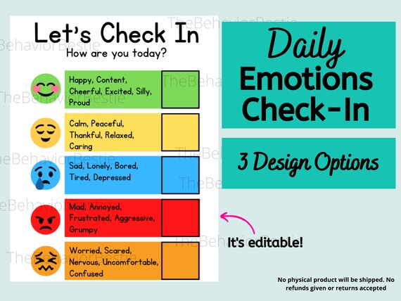 Editable Emotions Check-in Feelings Check in Daily - Etsy Australia