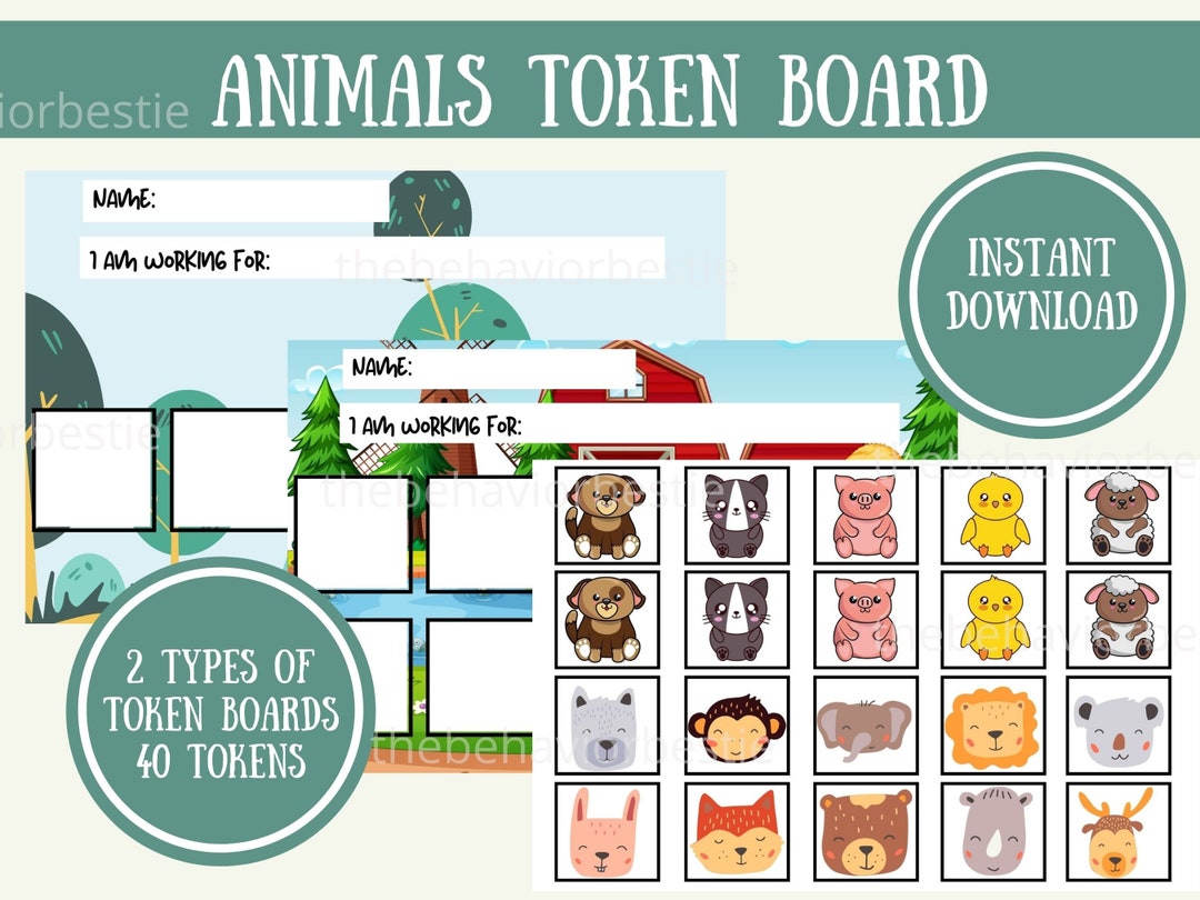 Cute Animals Token Board | Digital Animals Reward Chart | Farm Animals ...