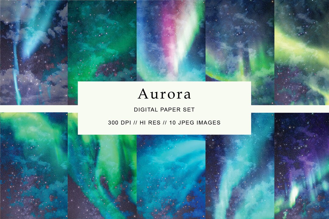 Aurora Digital Paper, Starry Sky Seamless Background, Blue, Black, and ...