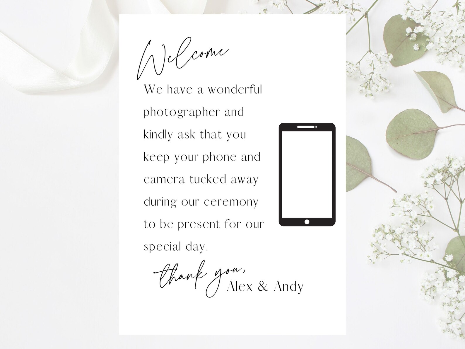 Wedding Signs - No Phones | Custom Wedding | Digital Download | Canva ...