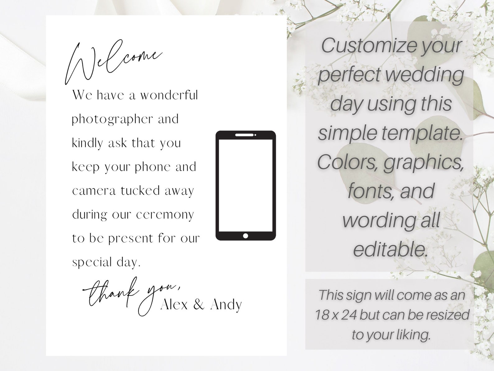 Wedding Signs - No Phones | Custom Wedding | Digital Download | Canva ...