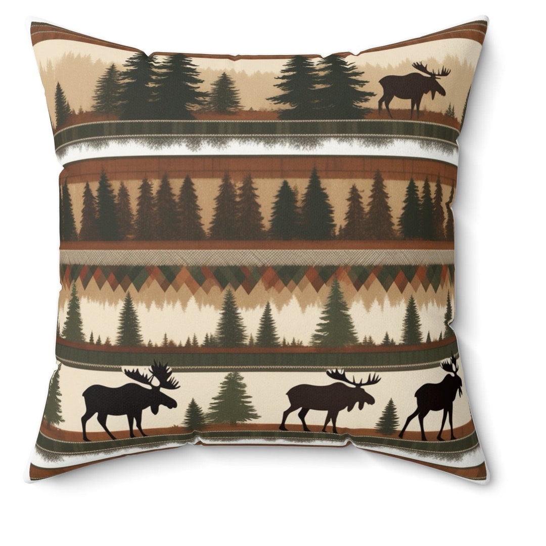 Moose Lodge Pillow, Rustic Cabin Decor, Forest Throw Pillow for Den ...