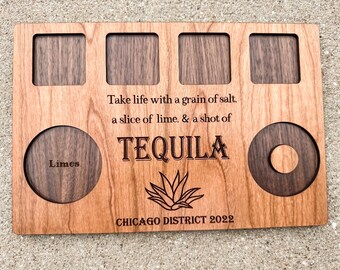 Wooden Tequila Serving Board With Place for Limes and Salt Drinking ...