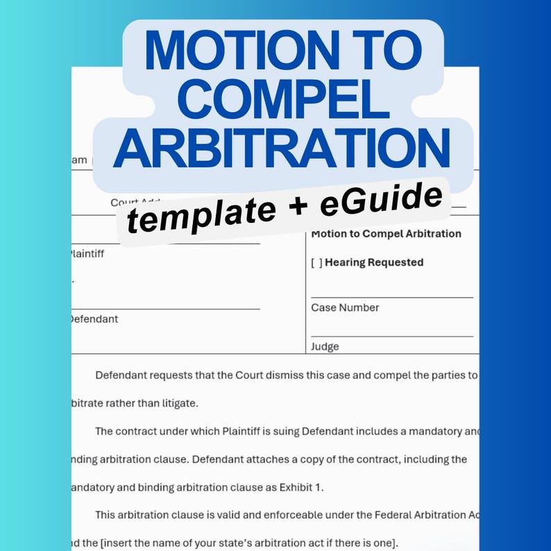 Motion to Compel Arbitration Template Attorney-drafted Fillable Word ...