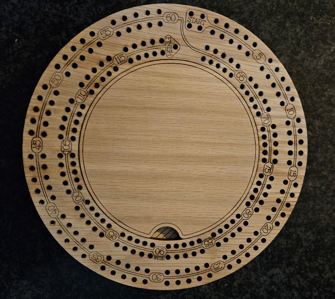 Personalized Round Compact Two Track Cribbage Board With Storage ...