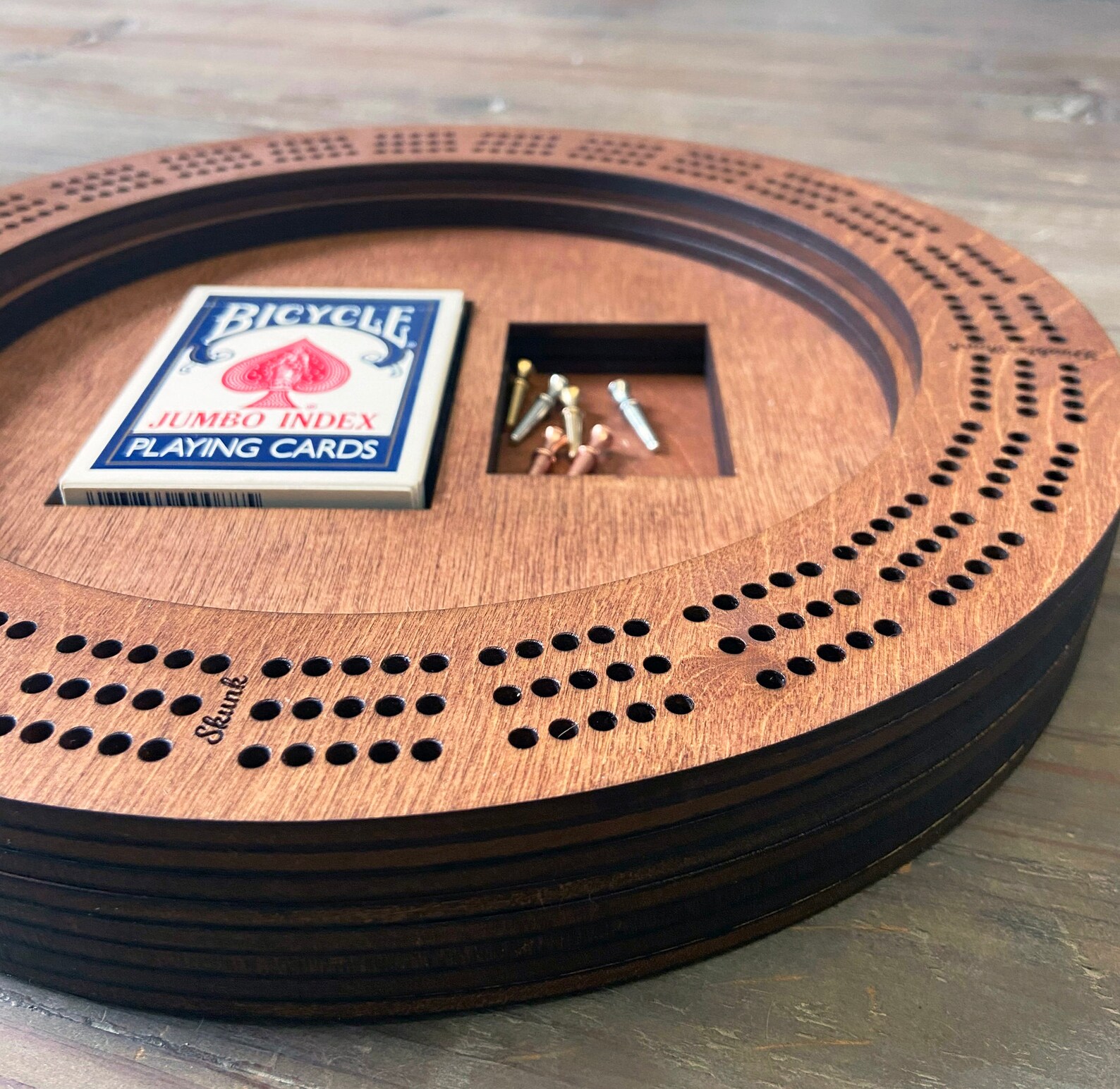 Round Cribbage Board With Storage Compartment - Etsy