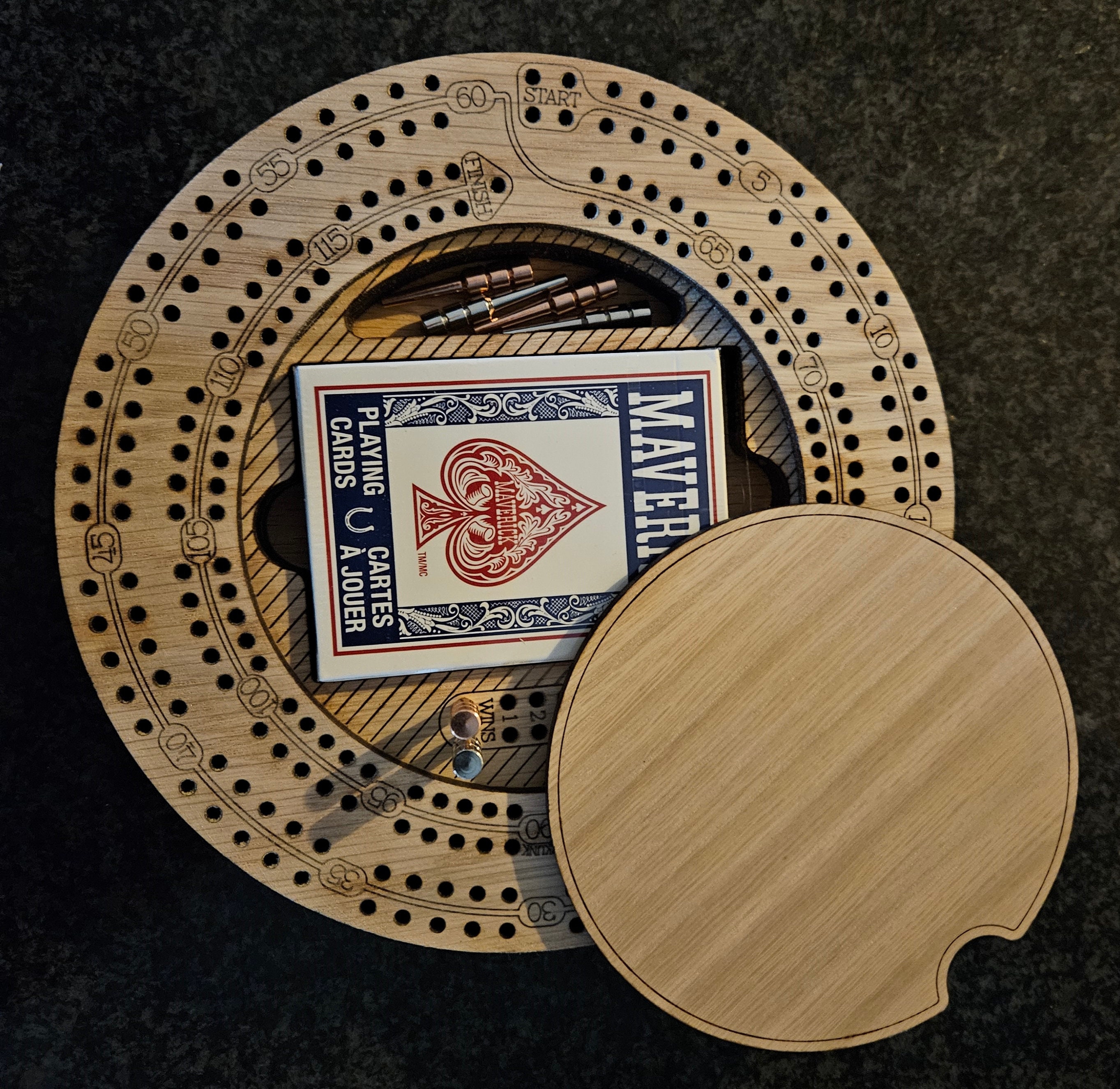 Personalized Round Compact Two Track Cribbage Board With Storage ...